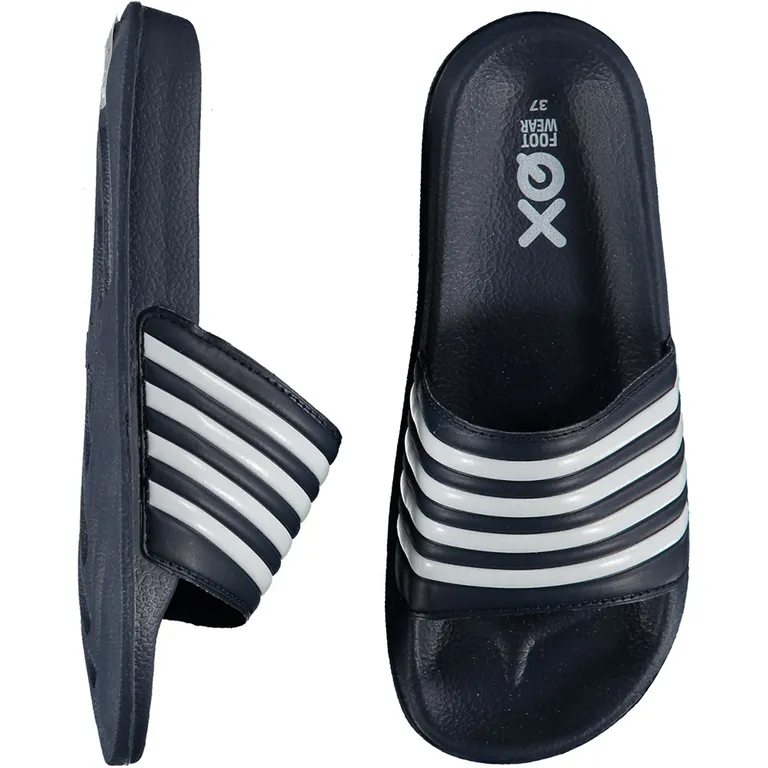 XQ Badslippers Dames Gestreept Navy/Wit - Modemania.nl